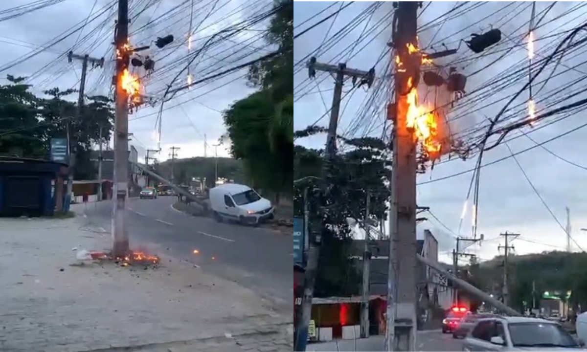 Carro bate em poste e deixa moradores sem luz em Niterói | Enfoco - O seu site de notícias